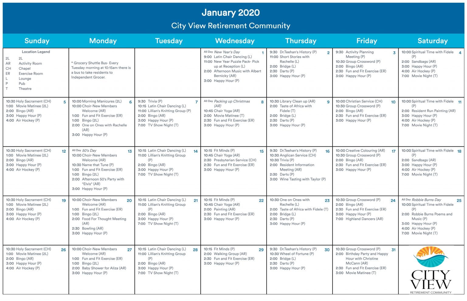 Activities Calendar - City View Retirement Community
