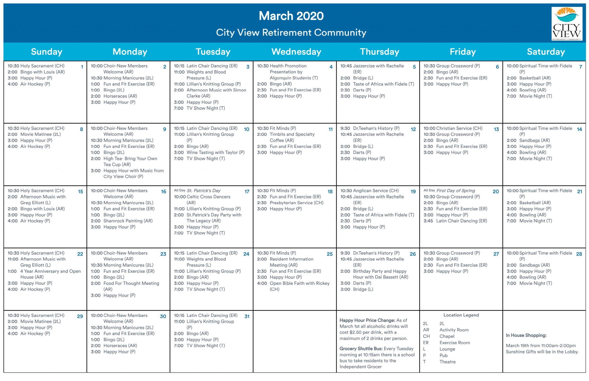 Activities Calendar - City View Retirement Community